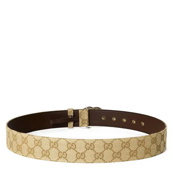 Gucci Monogram Waist Belt With Silver Interlocking Double-g Buckle - Black