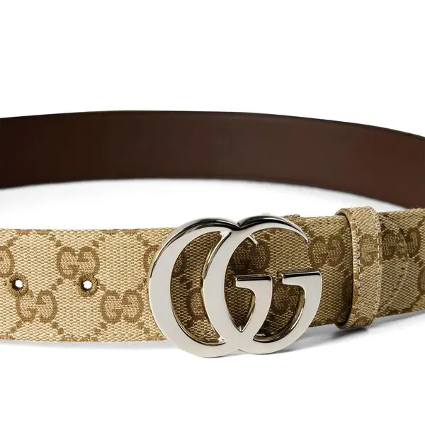 Gucci Monogram Waist Belt With Silver Interlocking Double-g Buckle - Black