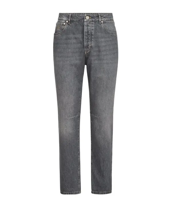 Brunello Cucinelli Greyscale Denim Leisure-fit Five-pocket Trousers - Medium Gray