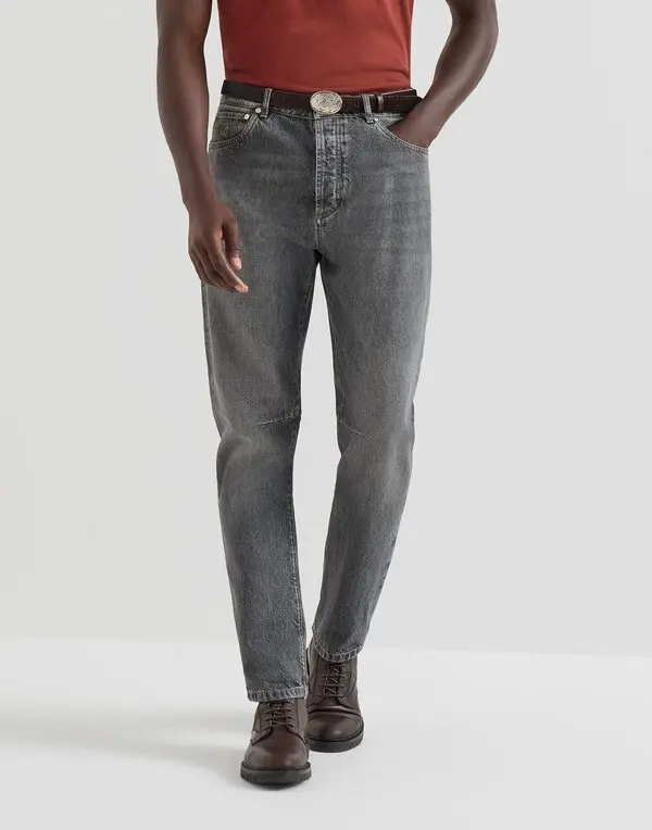 Brunello Cucinelli Greyscale Denim Leisure-fit Five-pocket Trousers - Medium Gray