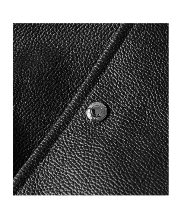 Thom Browne Grained Leather Varsity Jacket With Four-stripe Detail