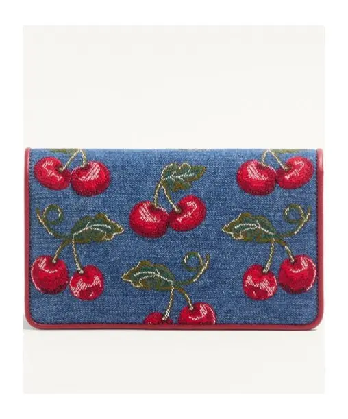 Valentino Garavani Vlogo Signature Mini Shoulder Bag In Denim With Cherryfic Embroidery