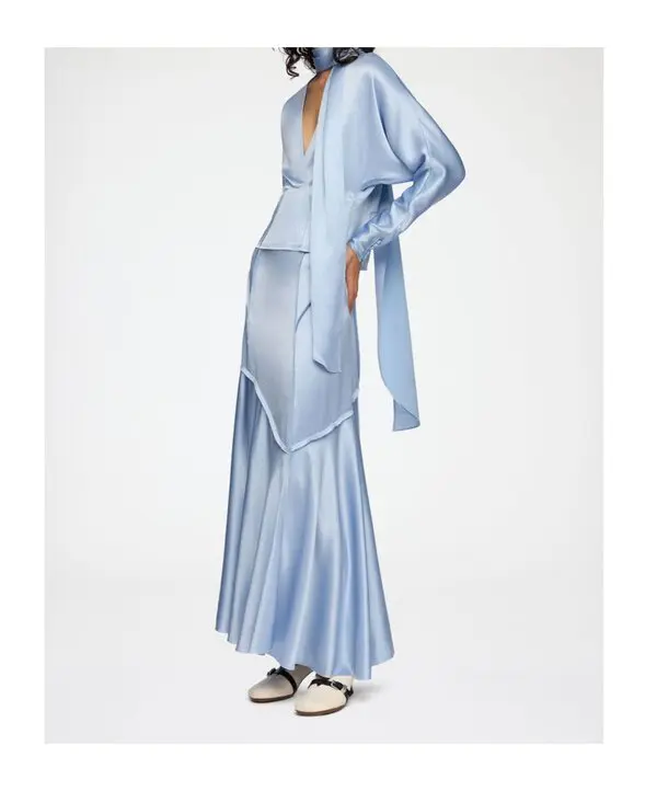 GANNI Long Skirt In Blue Satin