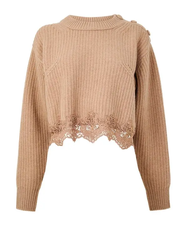 Chloé Mp18 Cable Knit Jumper With Lace Trim