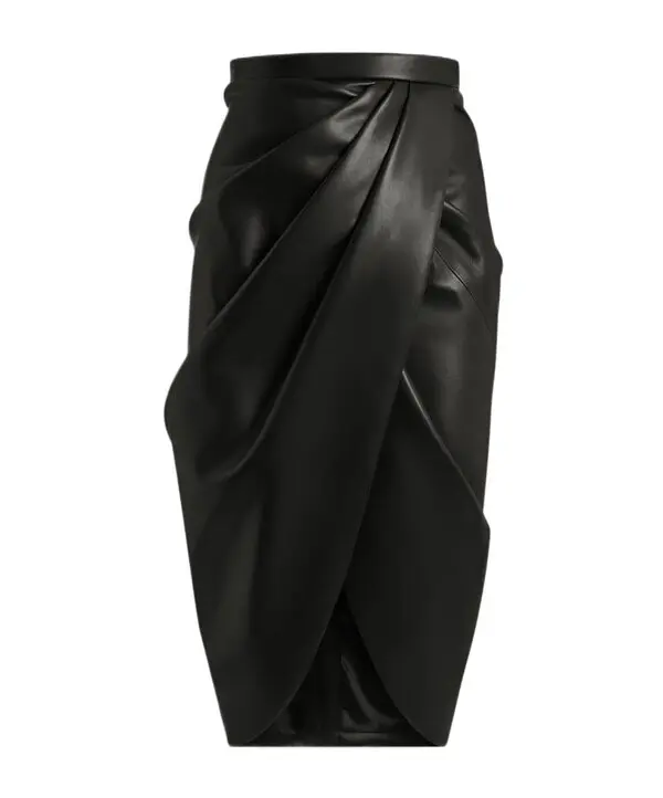 Balmain Draped Lambskin Midi Skirt