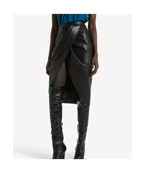 Balmain Draped Lambskin Midi Skirt
