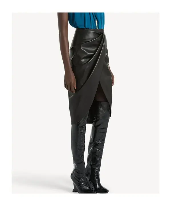 Balmain Draped Lambskin Midi Skirt