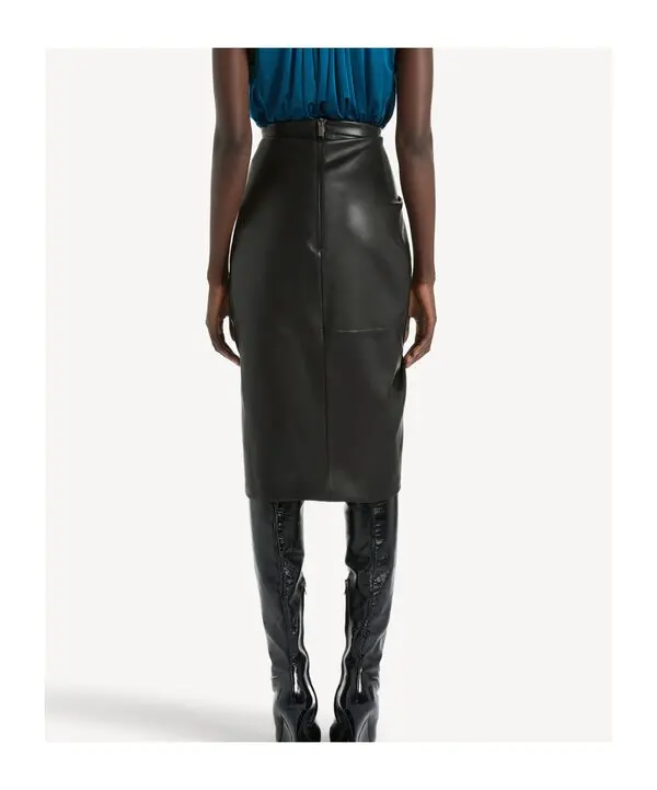 Balmain Draped Lambskin Midi Skirt