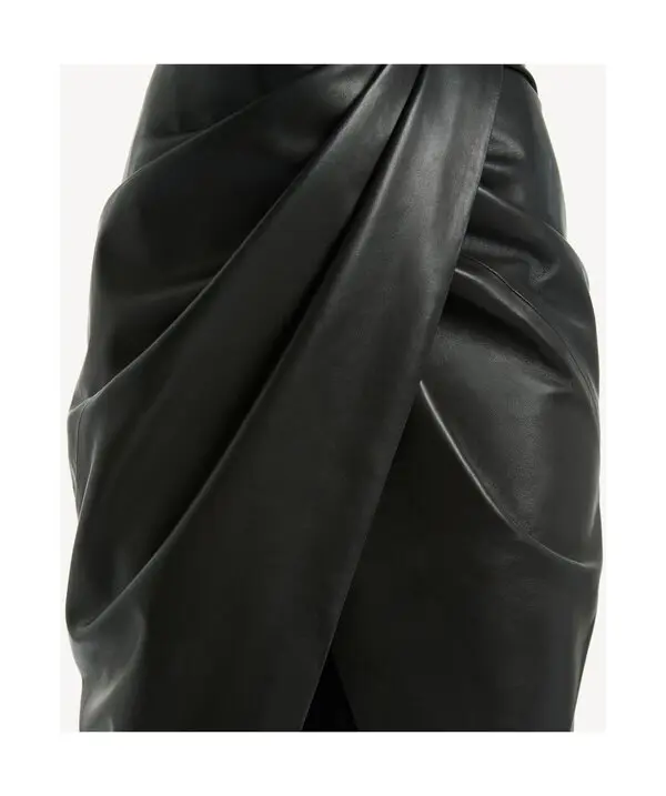 Balmain Draped Lambskin Midi Skirt