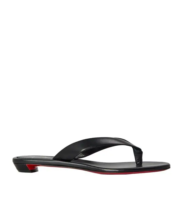 CHRISTIAN LOUBOUTIN Leather Thong Flat Sandals - Black