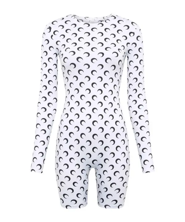 MARINE SERRE Moon Print Long Sleeve Playsuit - White