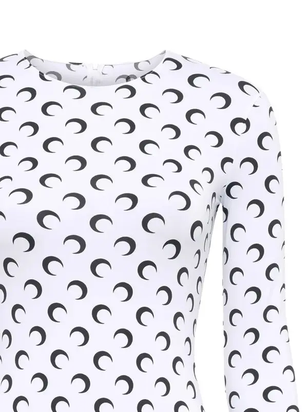 MARINE SERRE Moon Print Long Sleeve Playsuit - White