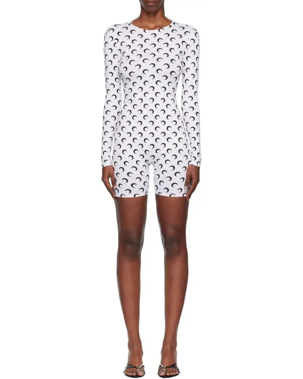 MARINE SERRE Moon Print Long Sleeve Playsuit - White