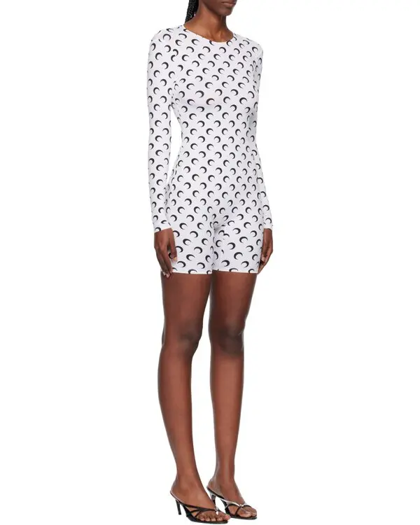 MARINE SERRE Moon Print Long Sleeve Playsuit - White