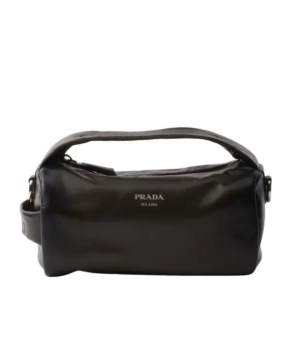 Prada Antiqued Leather Shoulder Bag - Black