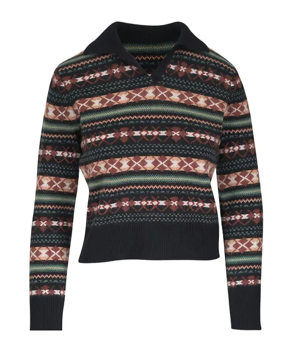 Vince Patterned Collared Sweater - Black
