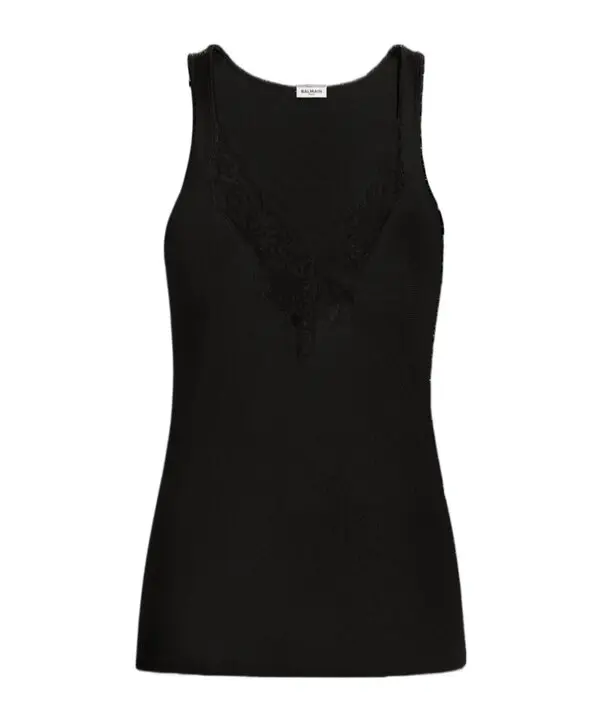 Balmain Knit Vest Top With Lace