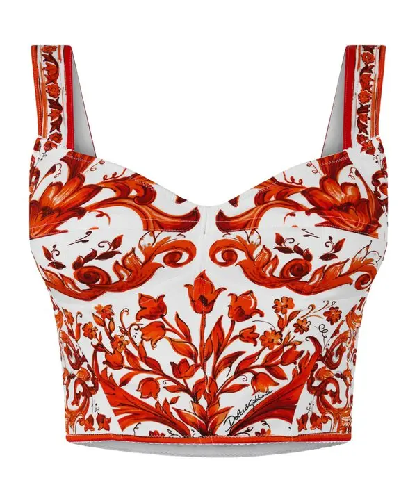 Dolce & Gabbana Printed Cropped Bustier Top - Red