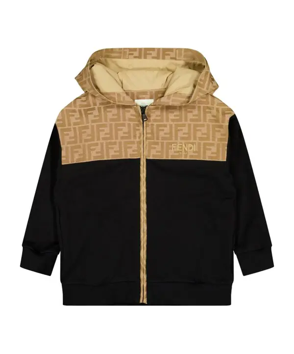 Fendi Color-block Monogram Hooded Zip-up Jacket