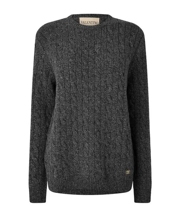 Valentino Garavani Crew Neck Cable Knit Sweater - Black