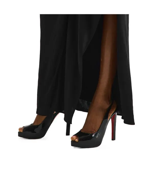 CHRISTIAN LOUBOUTIN Patent Leather Platform Slingback Pumps - Black