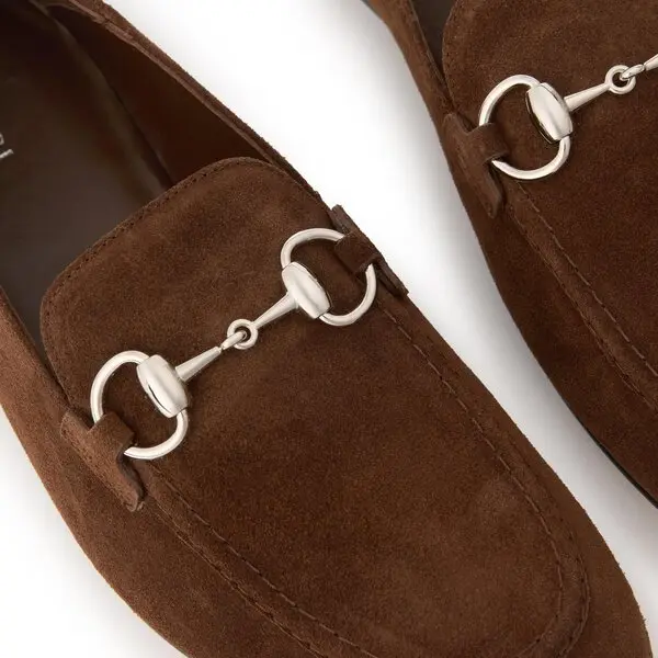 Gucci Suede Flat Loafers With Horsebit Detail - Brown