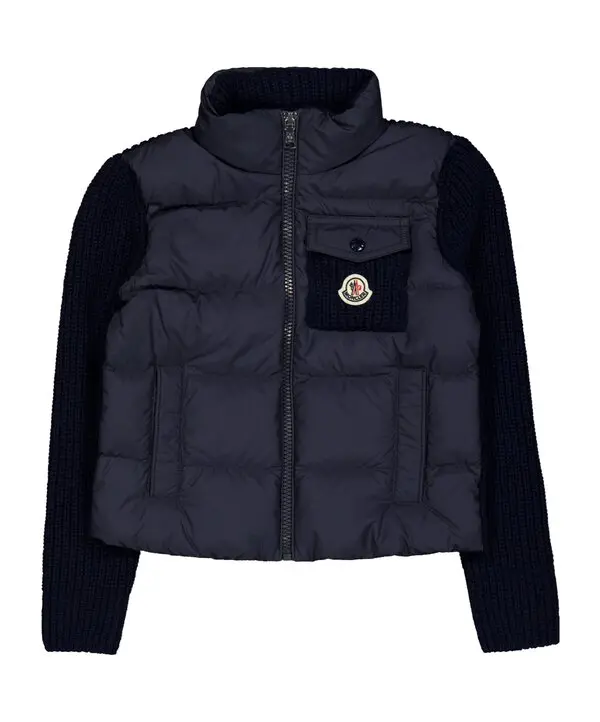 Moncler Stand Collar Spliced Knit Sleeve Jacket