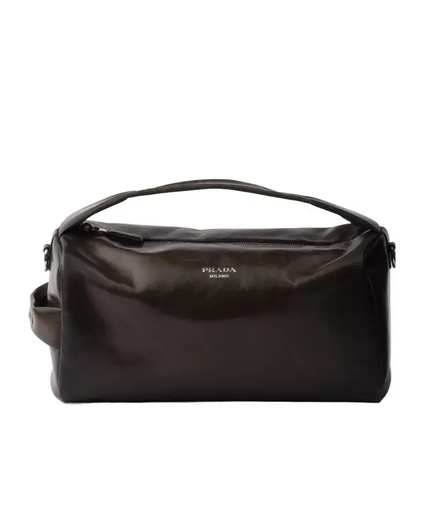 Prada Antiqued Leather Shoulder Bag - Black