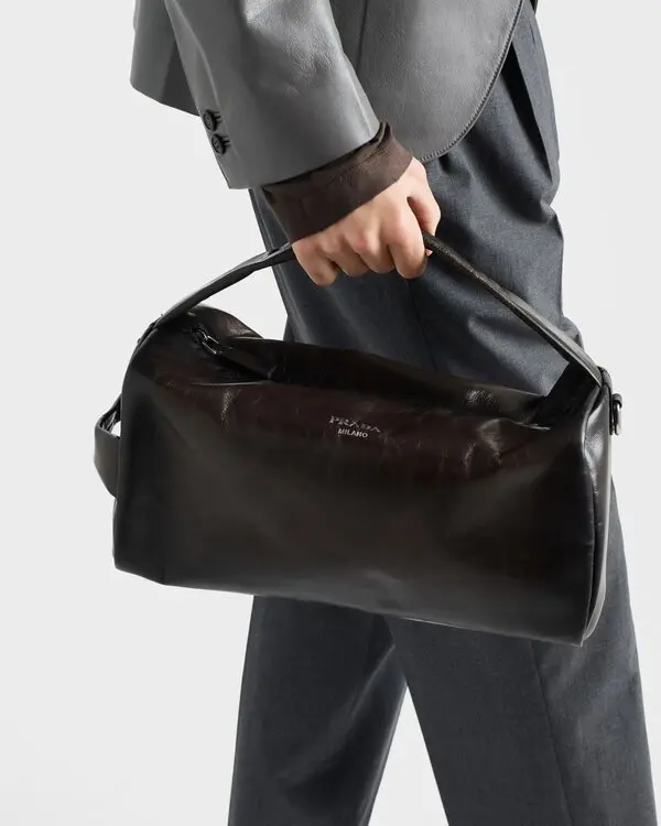Prada Antiqued Leather Shoulder Bag - Black