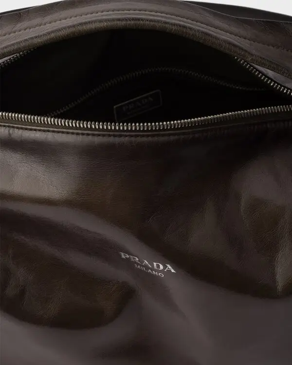 Prada Antiqued Leather Shoulder Bag - Black