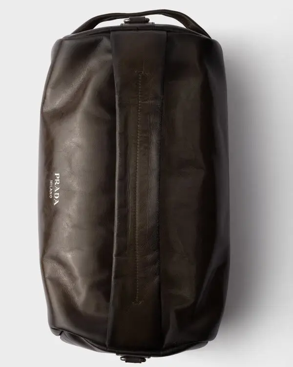 Prada Antiqued Leather Shoulder Bag - Black