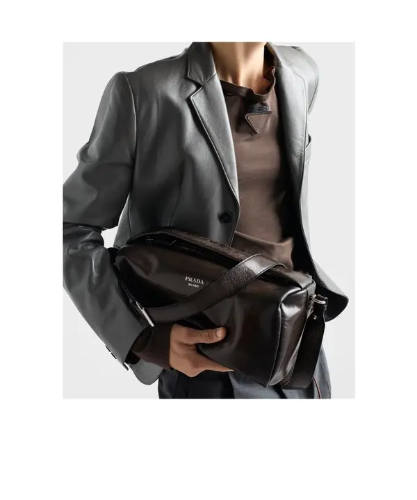 Prada Antiqued Leather Shoulder Bag - Black