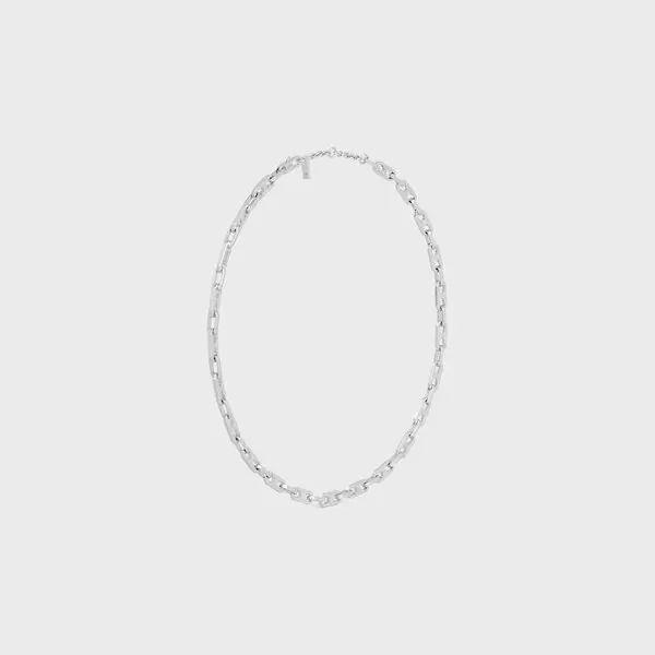 Celine Triomphe Small Octagon Necklace In Brass With Rhodium Finish