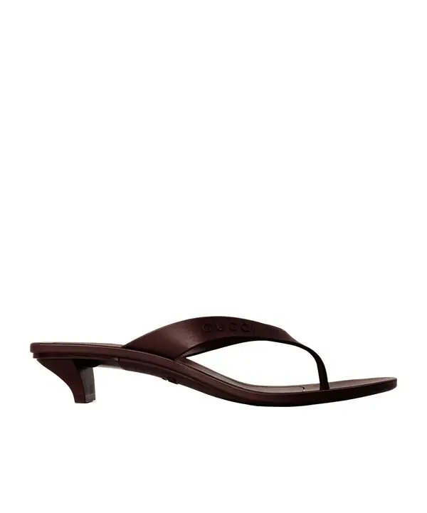 Gucci Dark Brown Thong Kitten Heel Slipper - No