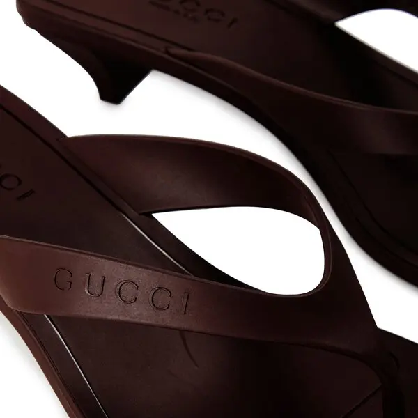 Gucci Dark Brown Thong Kitten Heel Slipper - No