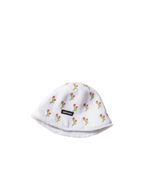 Miu Miu Embroidered Beanie Cap - White/red