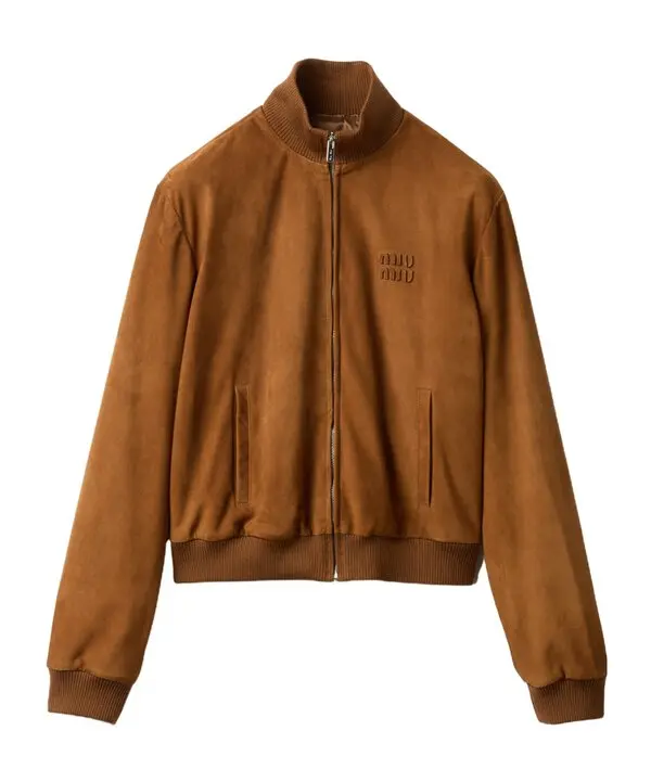 Miu Miu Waxed Suede Jacket With Knit Collar
