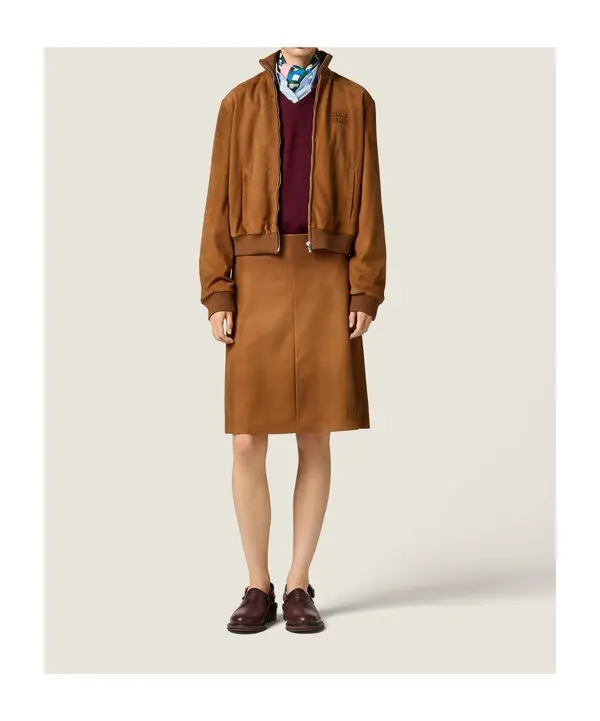 Miu Miu Waxed Suede Jacket With Knit Collar