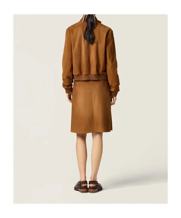 Miu Miu Waxed Suede Jacket With Knit Collar