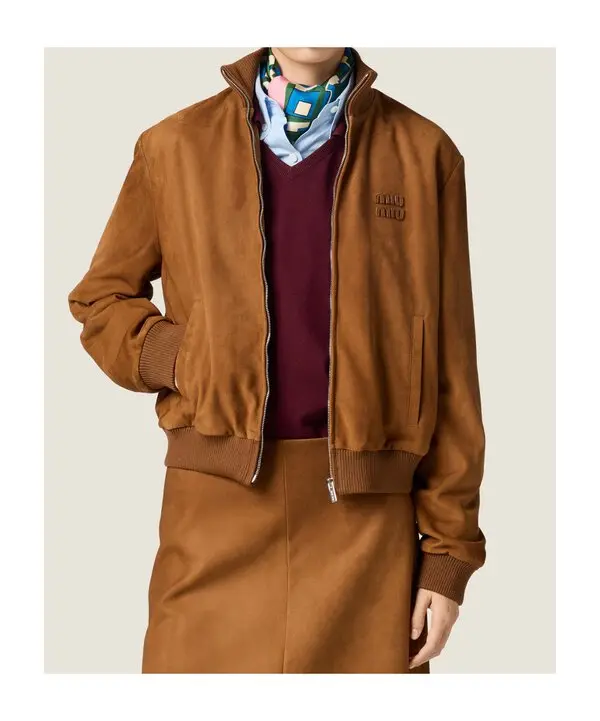 Miu Miu Waxed Suede Jacket With Knit Collar