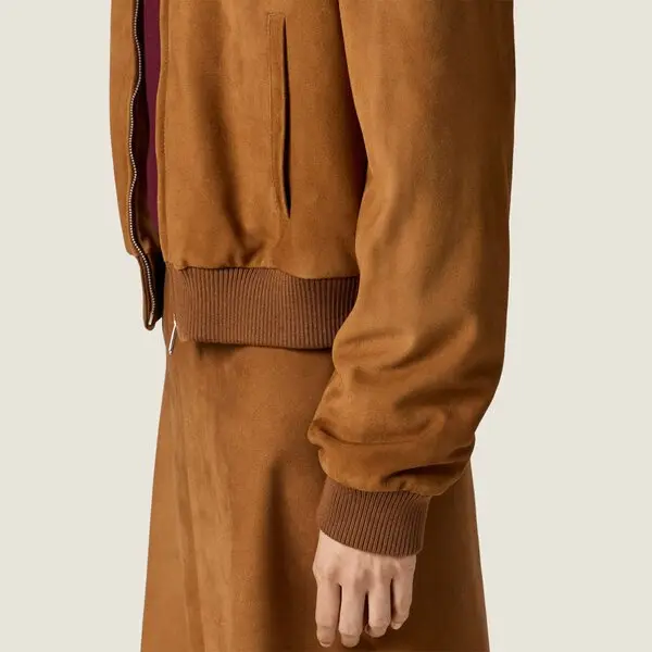 Miu Miu Waxed Suede Jacket With Knit Collar