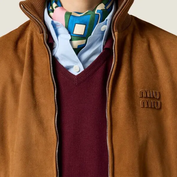 Miu Miu Waxed Suede Jacket With Knit Collar