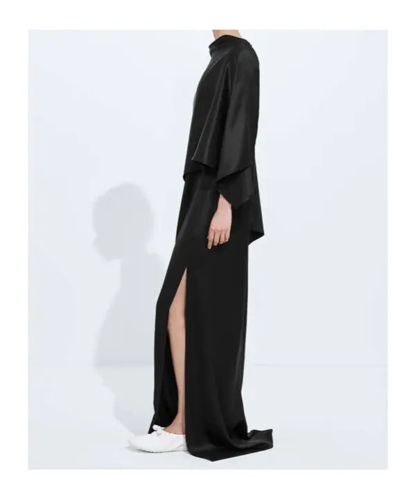 Bottega Veneta Fluid Silk Satin Maxi Dress With Integrated Shawl