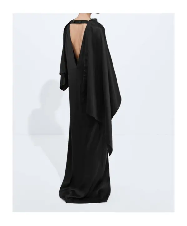 Bottega Veneta Fluid Silk Satin Maxi Dress With Integrated Shawl