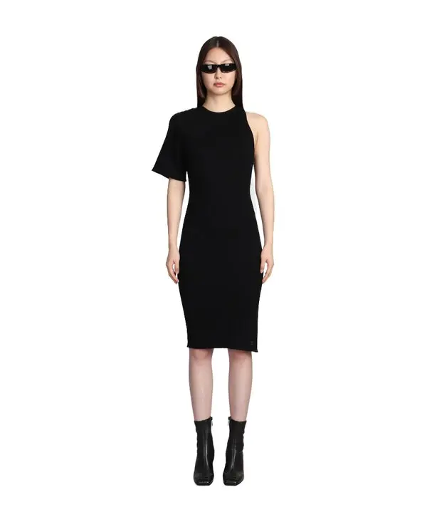 COURREGES Asymmetric Ribbed-knit Midi Dress