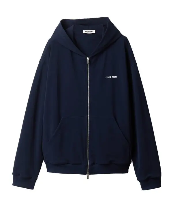 Miu Miu Piqué Cotton Hoodie - Blue