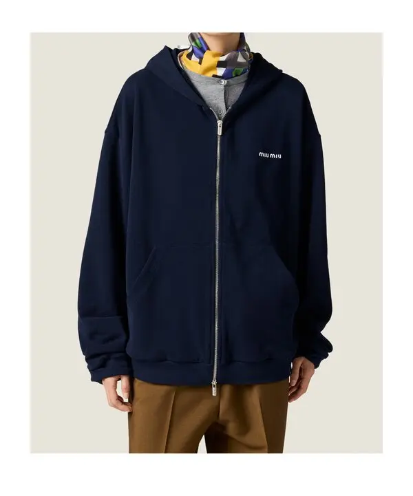 Miu Miu Piqué Cotton Hoodie - Blue