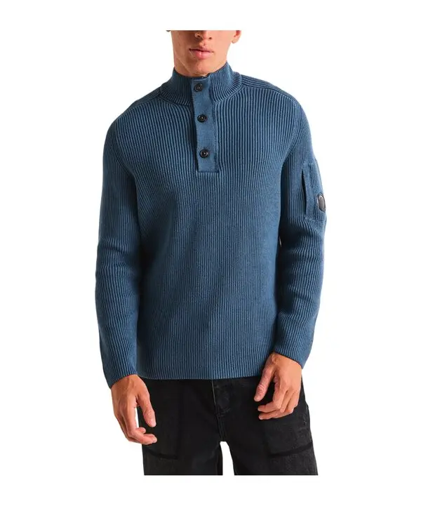 C.P. COMPANY Ribbed Crew Neck Knit With Button Detail