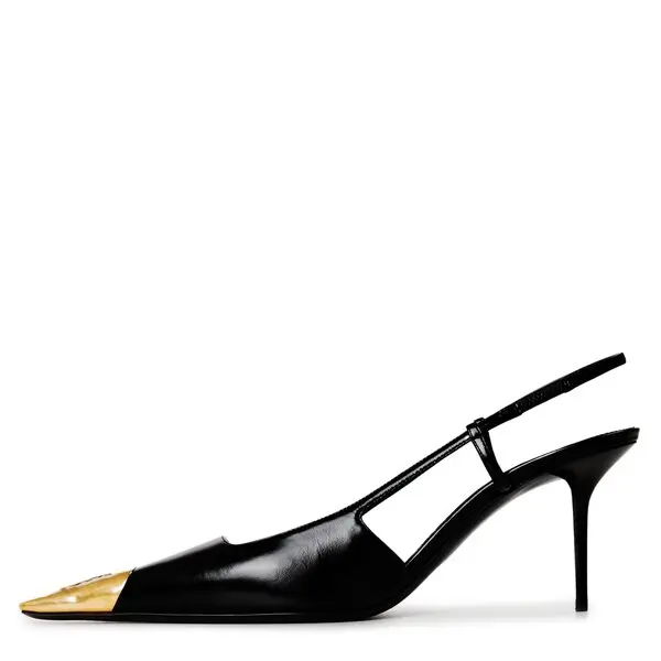 Saint Laurent Slingback High-heeled Pumps With Gold Tone Metal Toe Cap