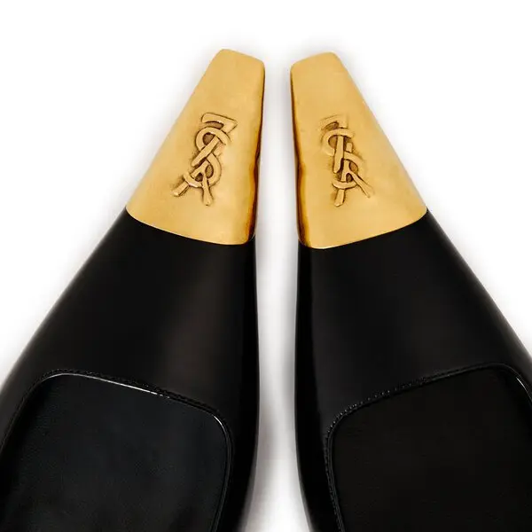 Saint Laurent Slingback High-heeled Pumps With Gold Tone Metal Toe Cap